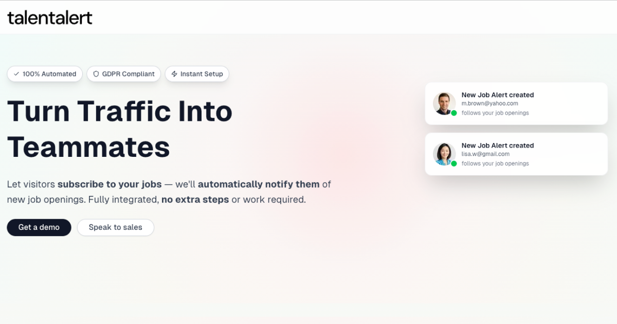 TalentAlert - The Job Alert for Your Career Page